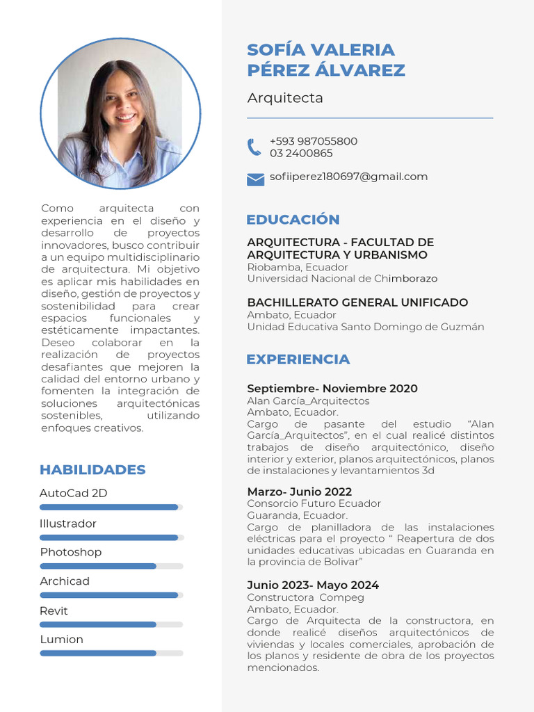 Arq. Sofia Pérez Álvarez - Hoja de Vida | PDF | Ecuador | Arquitecto