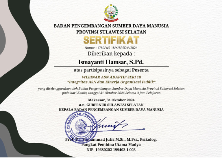 Sertifikat Seminar 1 - Isma PDF | PDF