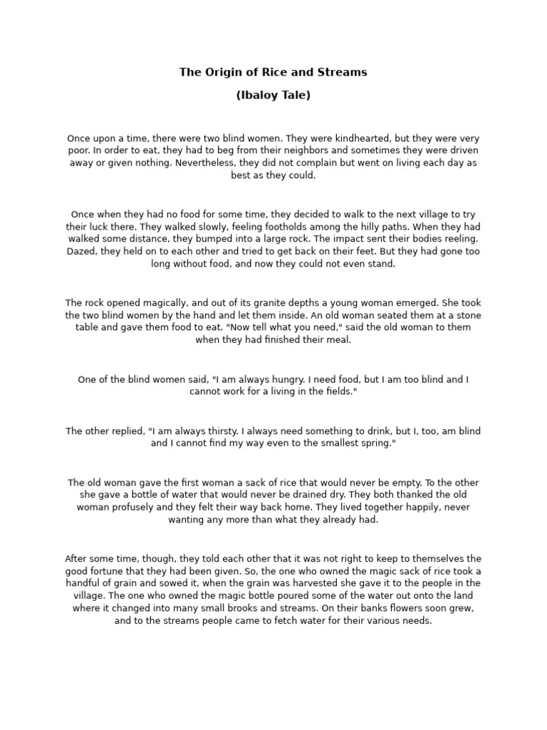 The Origin of Rice and Streams (Ibaloy Tale) | PDF