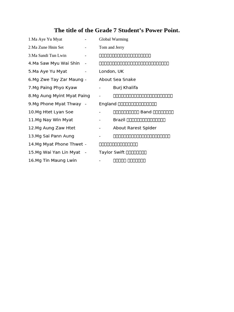 The Title of The Grade 7 Student Power Point | PDF