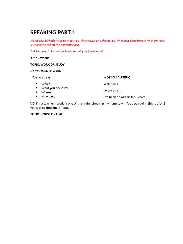 Speaking Part 1 | PDF