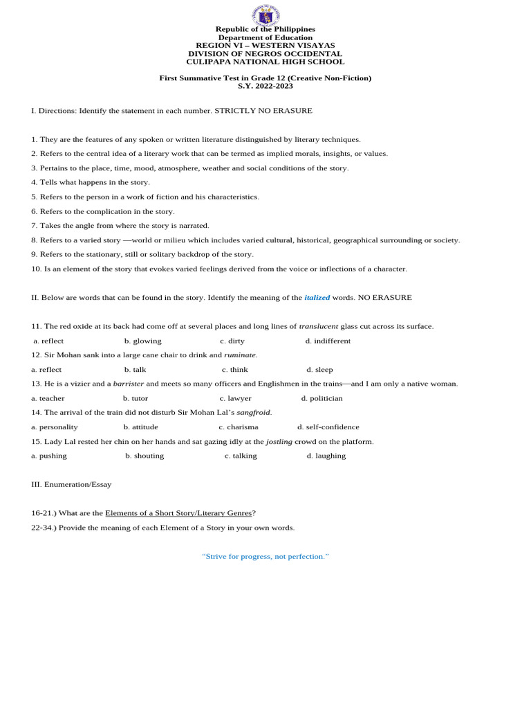 1ST Summative in Creative Non-Fiction | PDF