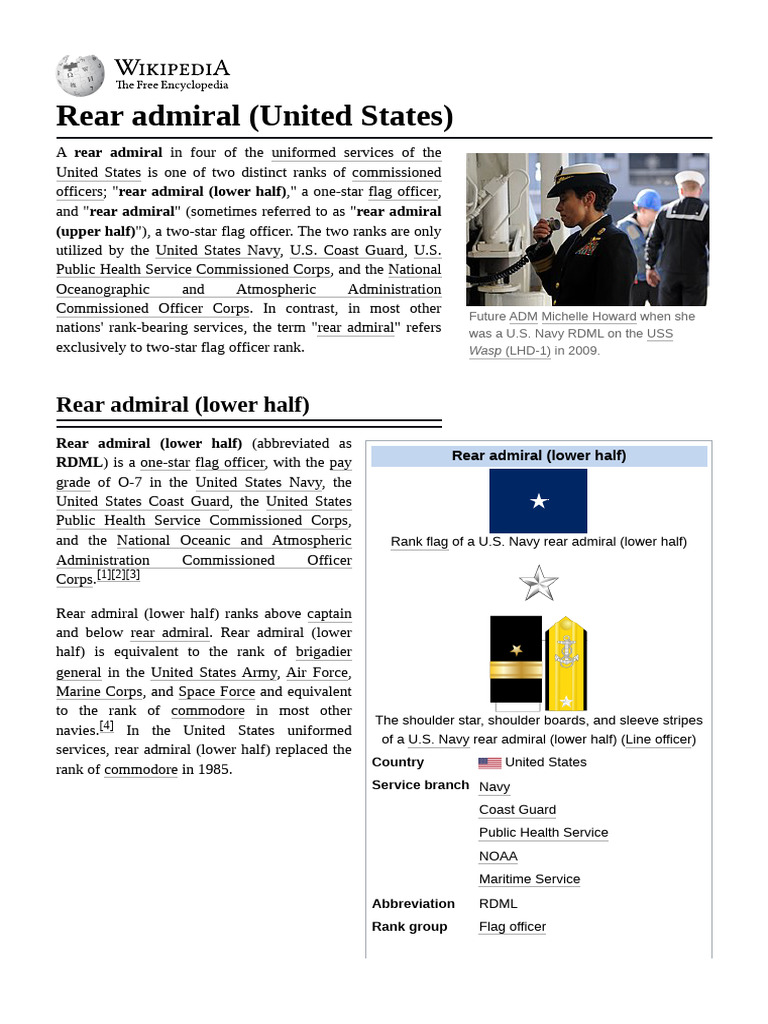 Rear Admiral (United States) | PDF | Commodore (Rank) | Military Rank
