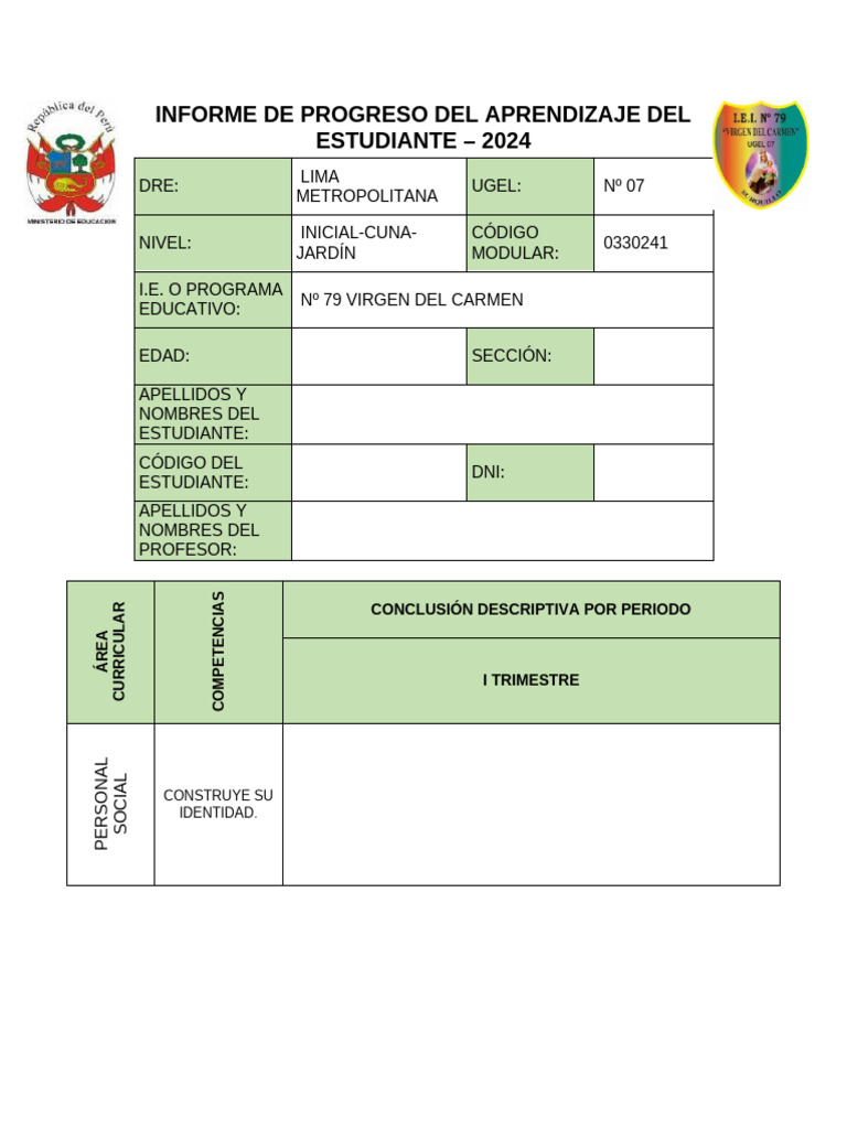 FORMATO LIBRETAS 2024 I CICLO | PDF