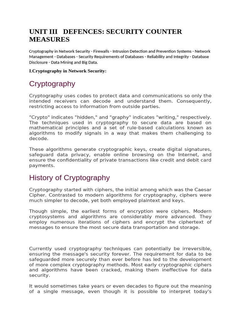 Unit III .IV Notes Cyber Security | PDF | Cryptography | Key (Cryptography)