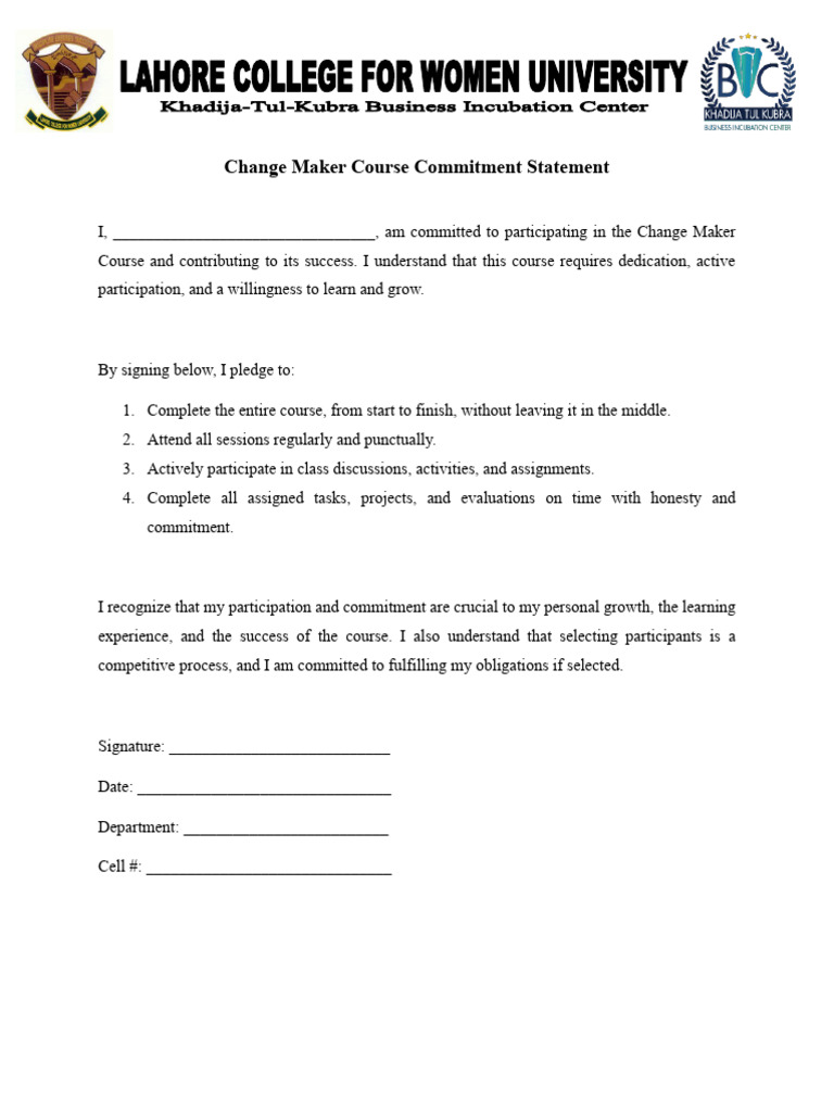 Change Maker Course Commitment Statement | PDF