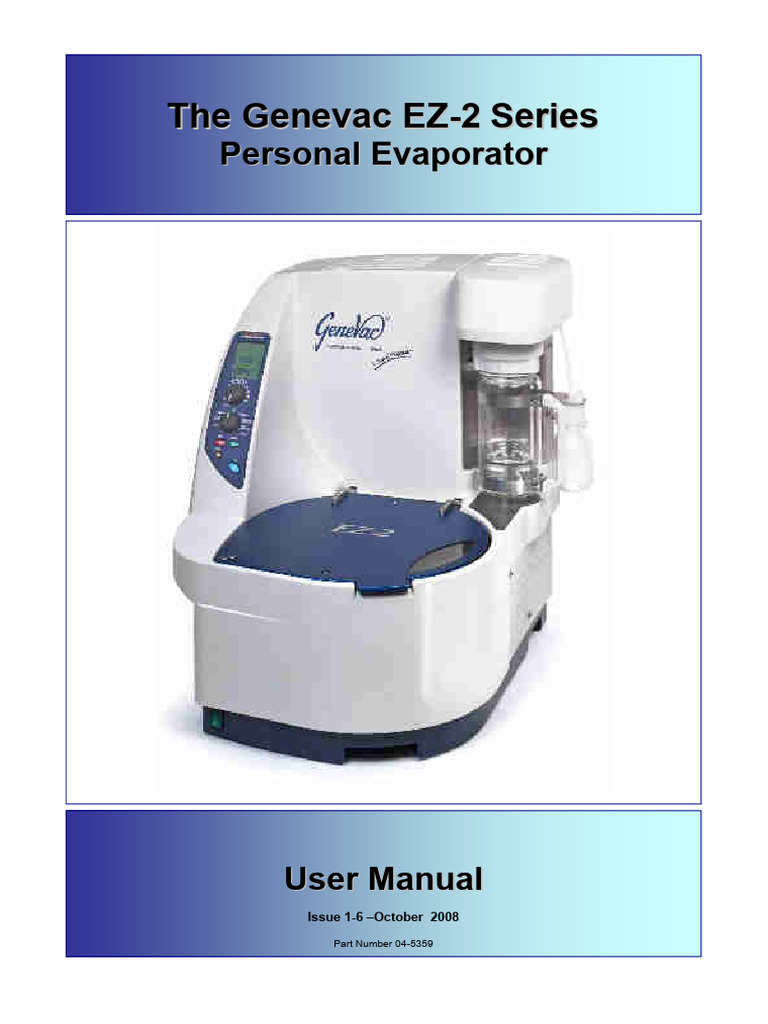 Genevac EZ-2 Evaporator User Manual | PDF | Solvent | Pump