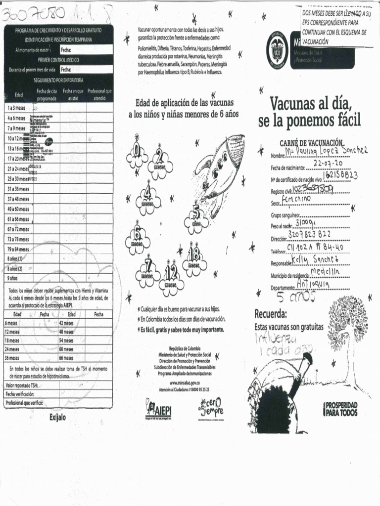 Carnet de Vacuna y Carnet Crecimiento y Desarrollo Maria Paulina Lopez | PDF