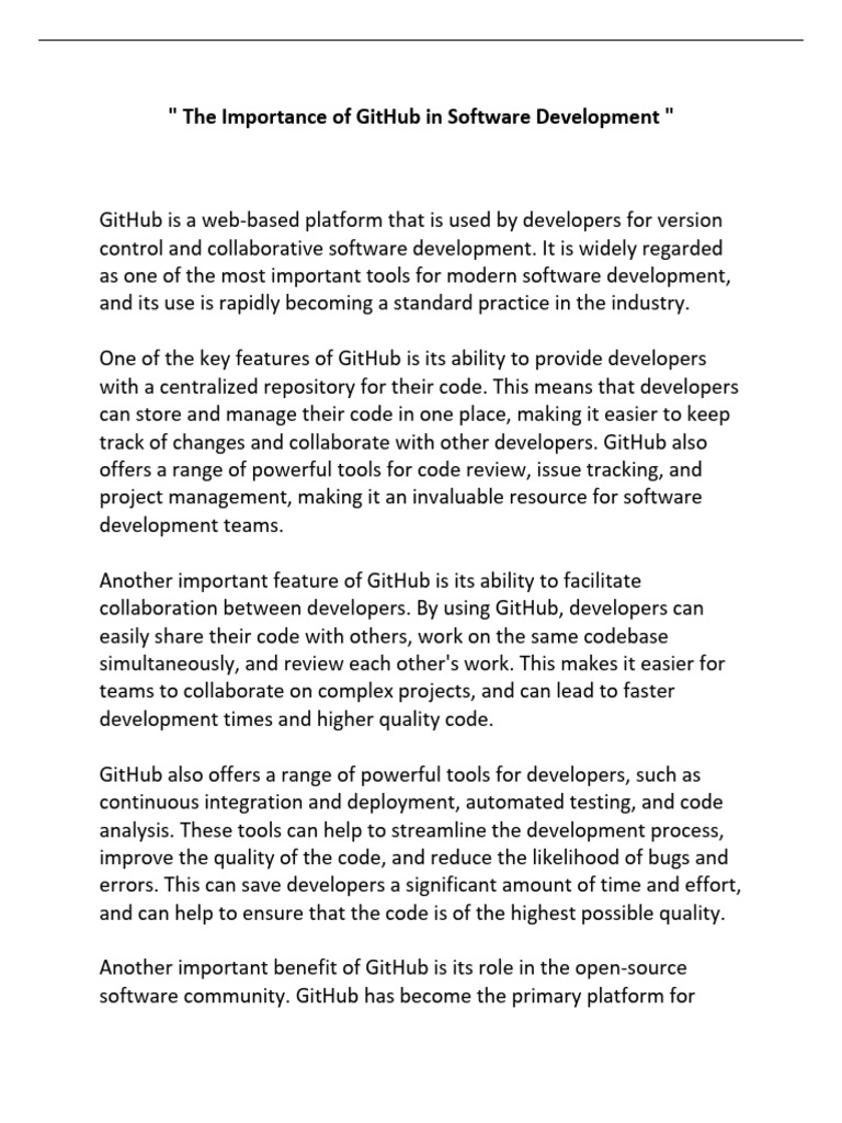 The Importance of GitHub in Software Development PDF | PDF | Software Development | Computing