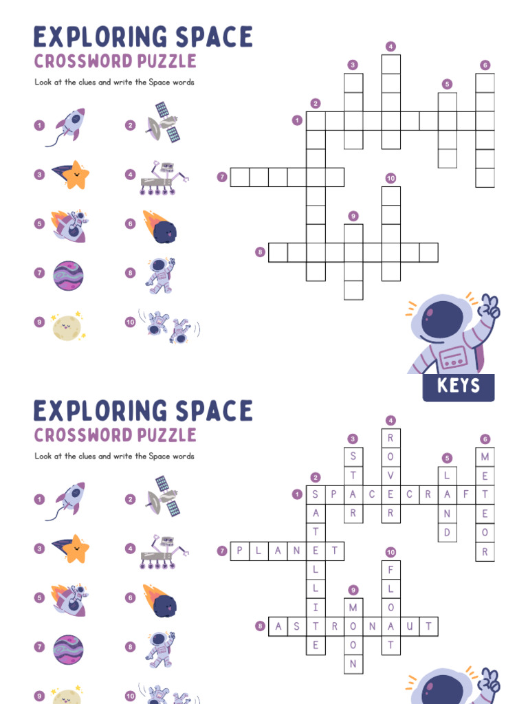 Colourful Exploring Space Crossword Puzzle Worksheet | PDF