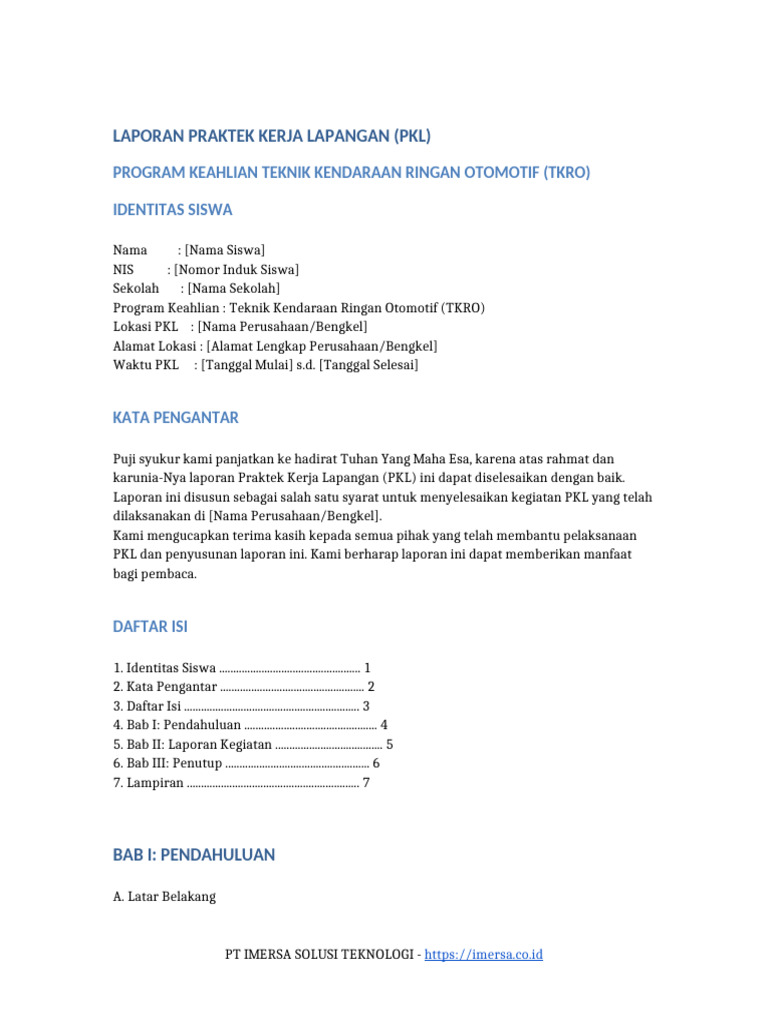 Contoh Laporan PKL Jurusan TKRO | PDF
