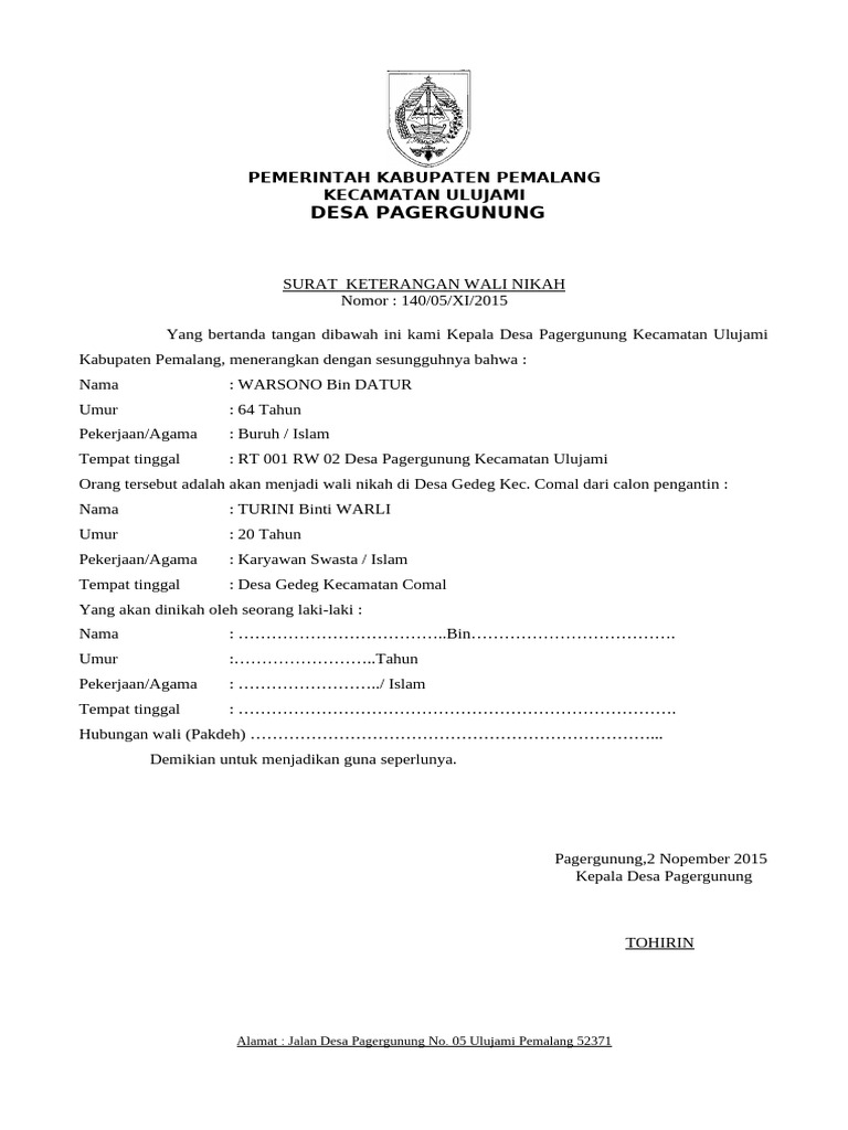 SURAT KETERANGAN WALI & WALI NIKAH (1) | PDF