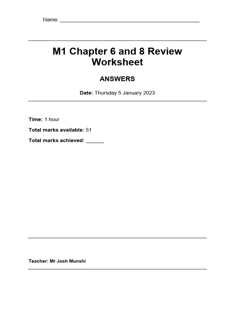 M1 Moment and Momentum Worksheet Answers | PDF
