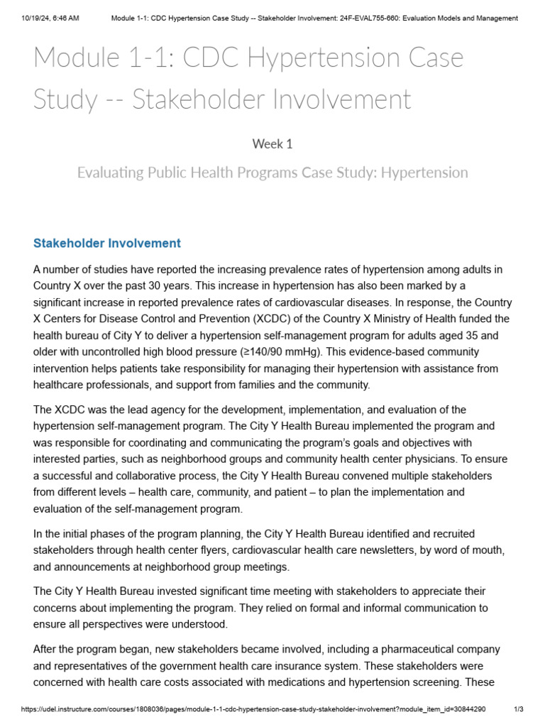 CDC Hypertension Case Study | PDF | Hypertension | Preventive Healthcare