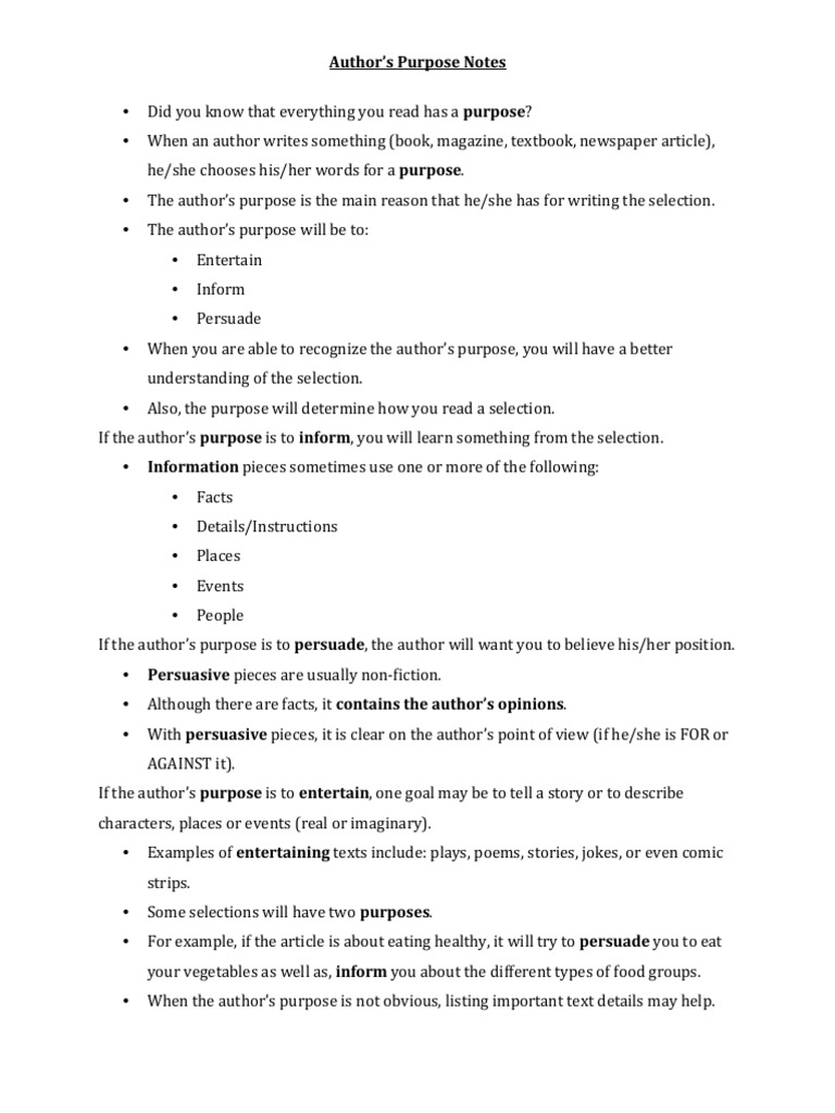 Authors Purpose Notes | PDF