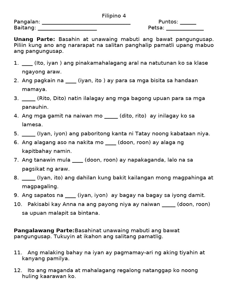 Filipino 4 Exercise | PDF