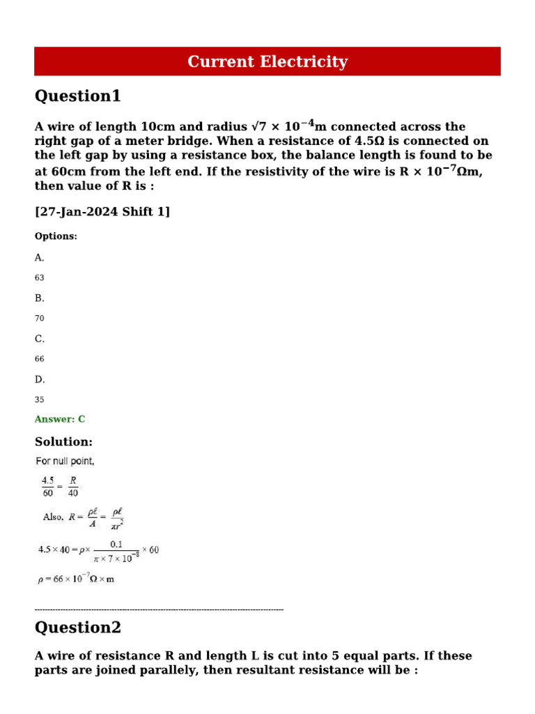 Current Electricity | PDF
