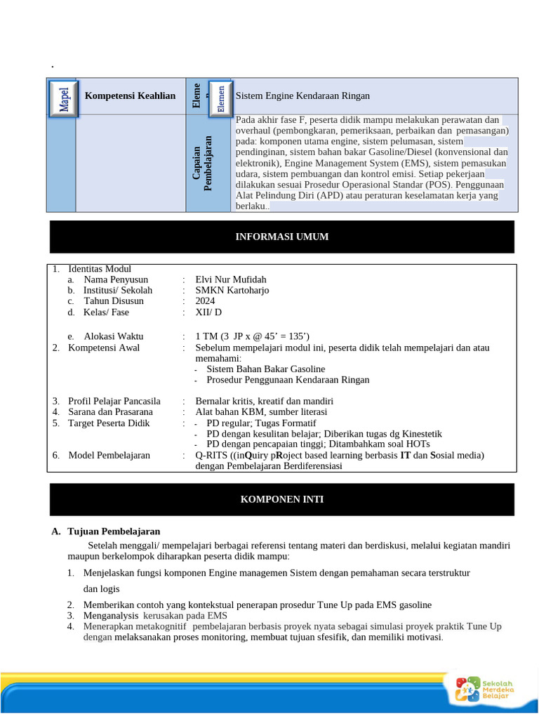 Modul Ajar Engine Fase F | PDF