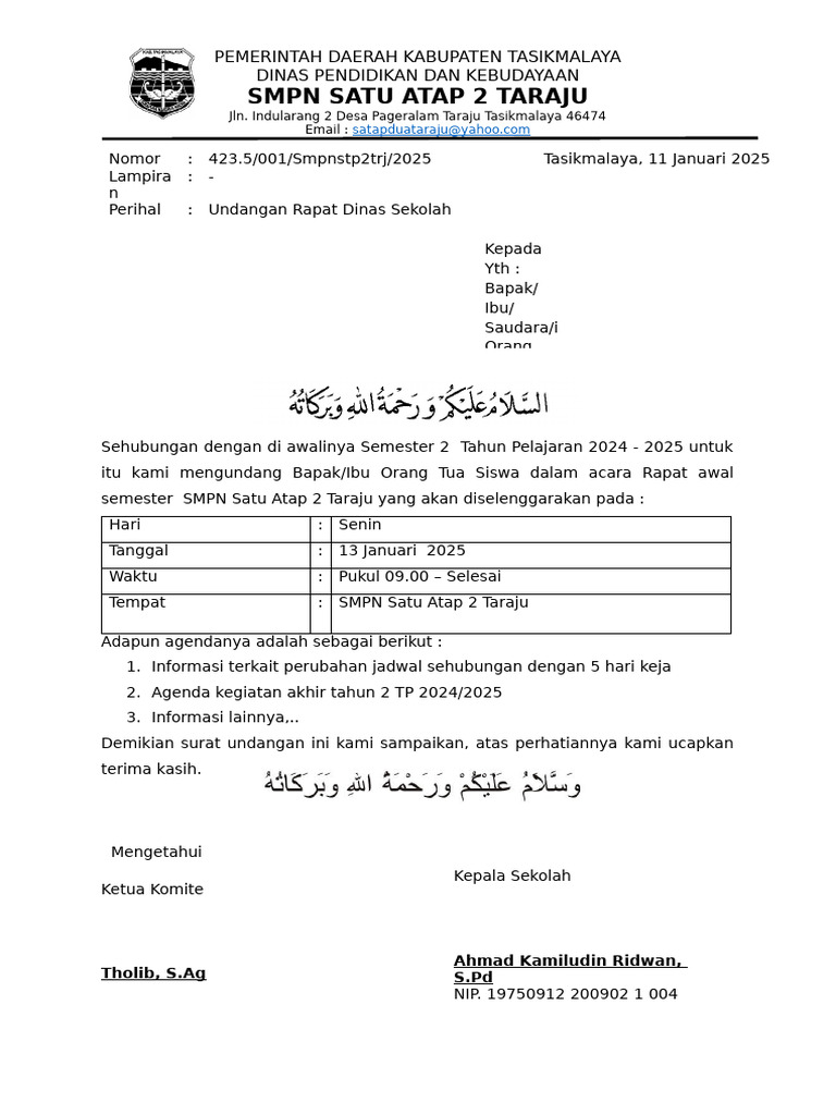 Undangan Rapat Dinas Sekolah2025 | PDF