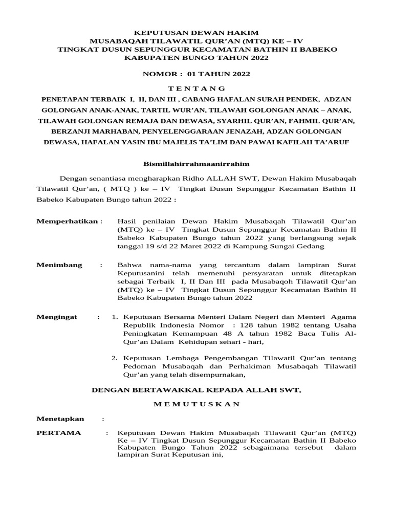 SK DEWAN HAKIM MTQ KE 4 | PDF