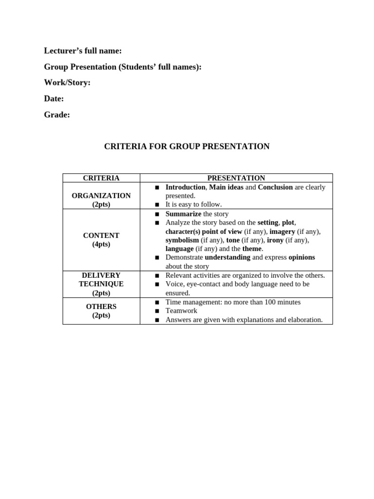 Group Presentation Criteria Guide | PDF