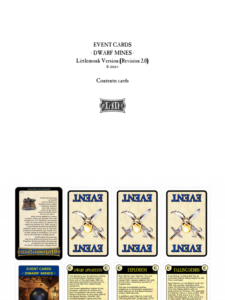 Dwarf Mines Event Cards (Rev 2.0) | PDF
