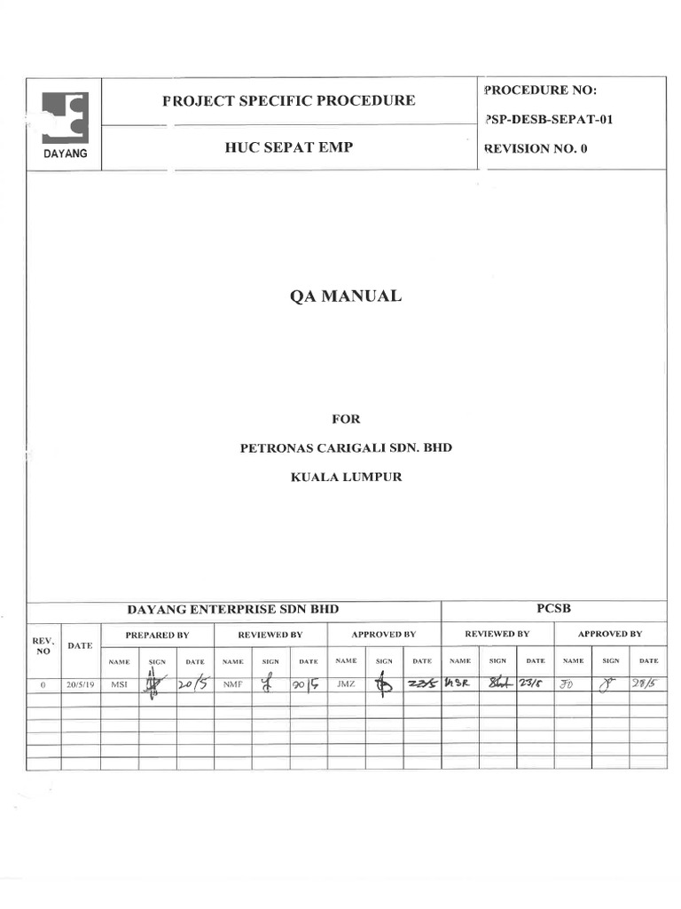 PSP-DESB-SEPAT-01-QA MANUAL-REV 0-Approved | PDF