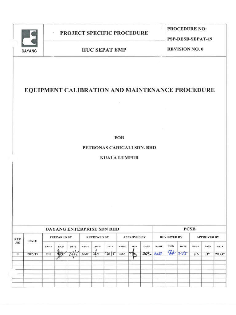 PSP-DESB-SEPAT-19-EQUIPMENT CALIBRATION AND MAINTENANCE PROCEDURE-REV 0 ...
