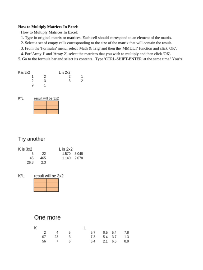Matrix Multiplication in Excel Guide | PDF | Matrix (Mathematics ...