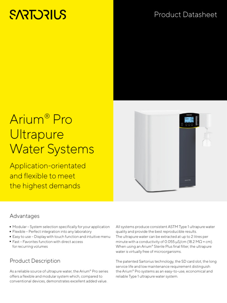 Arium Pro-1 | PDF | Total Organic Carbon | Purified Water
