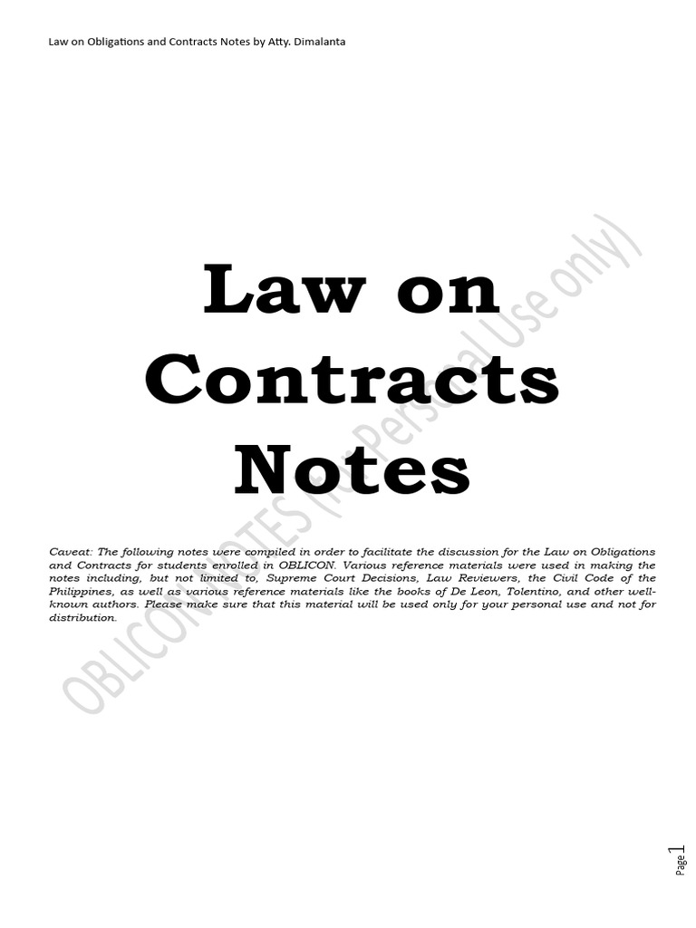 Obligations and Contracts Overview Notes | PDF | Offer And Acceptance ...
