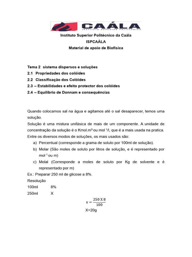 BIOFÍSICA-PROF JULINO | PDF | Coloide | Membrana celular