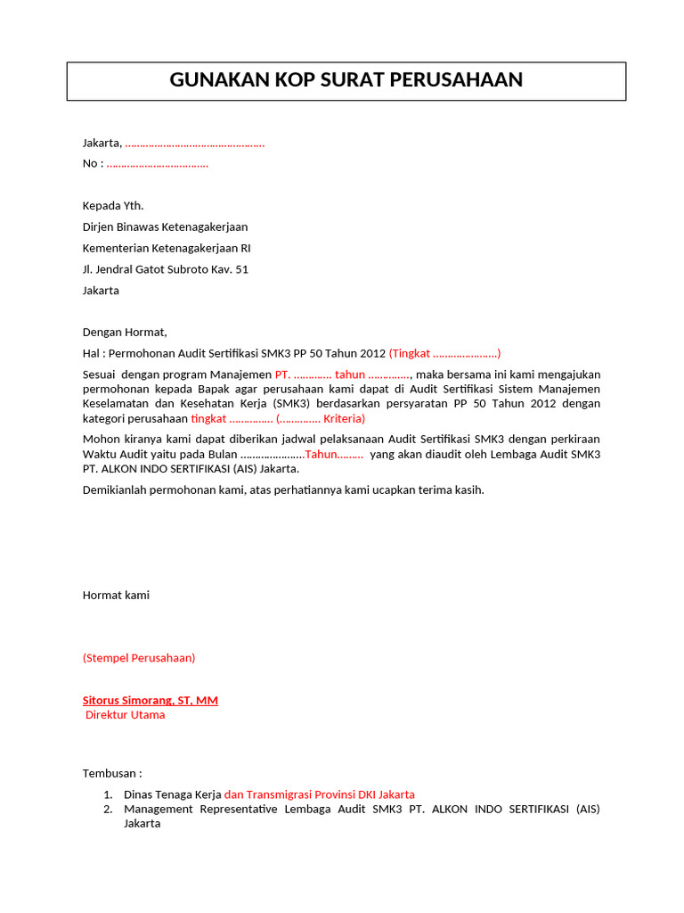 Permohonan Audit Sertifikasi SMK3 2023 | PDF