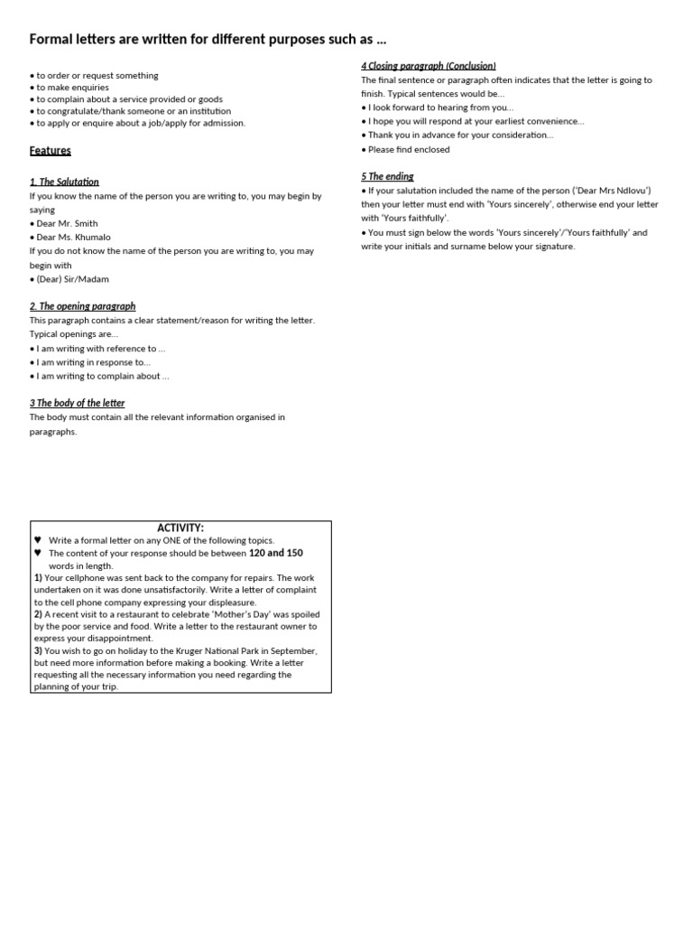 Formal Letters Are Written For Different Purposes Such As | PDF
