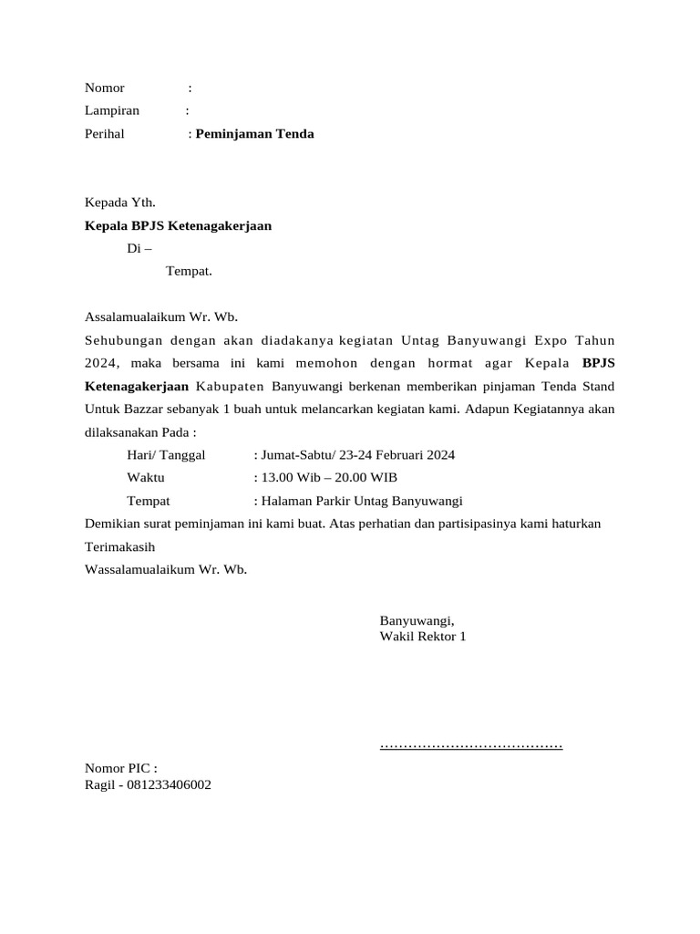 Surat Peminjaman Tenda | PDF