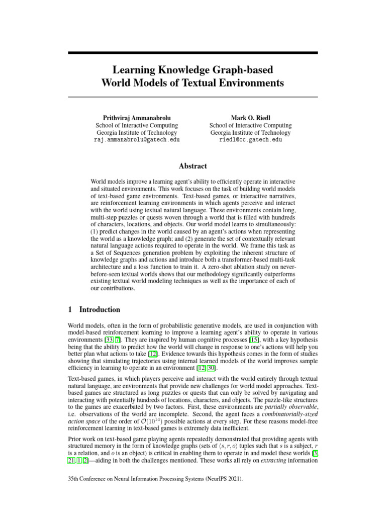 Learning Knowledge Graph-Based World Models of Textual Environments ...