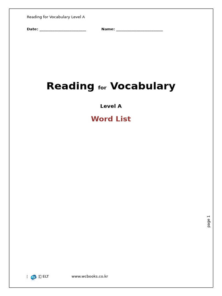 Reading For Vocabulary A - Wordlist | PDF