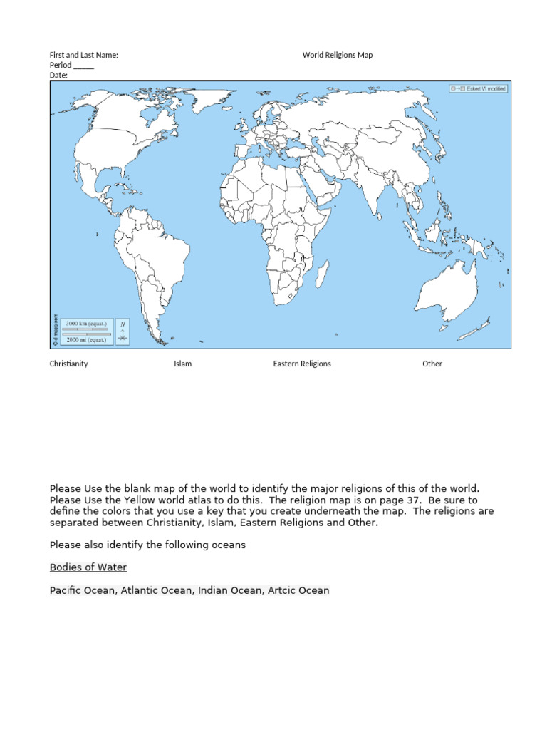 World Religions and Oceans Map | PDF