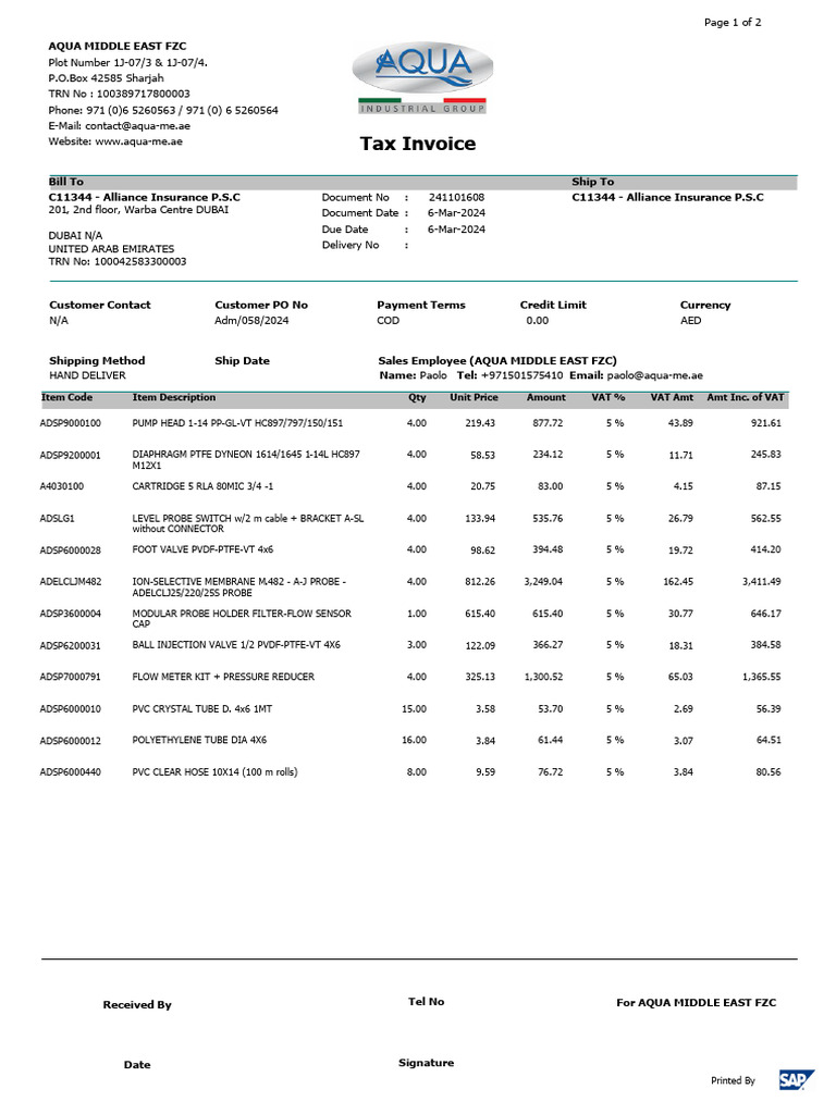 Tax Invoice: Item Code Item Description Qty Unit Price Amount Vat % Vat ...