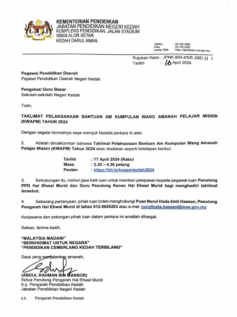 Surat Taklimat Kwamp (Sekolah) | PDF