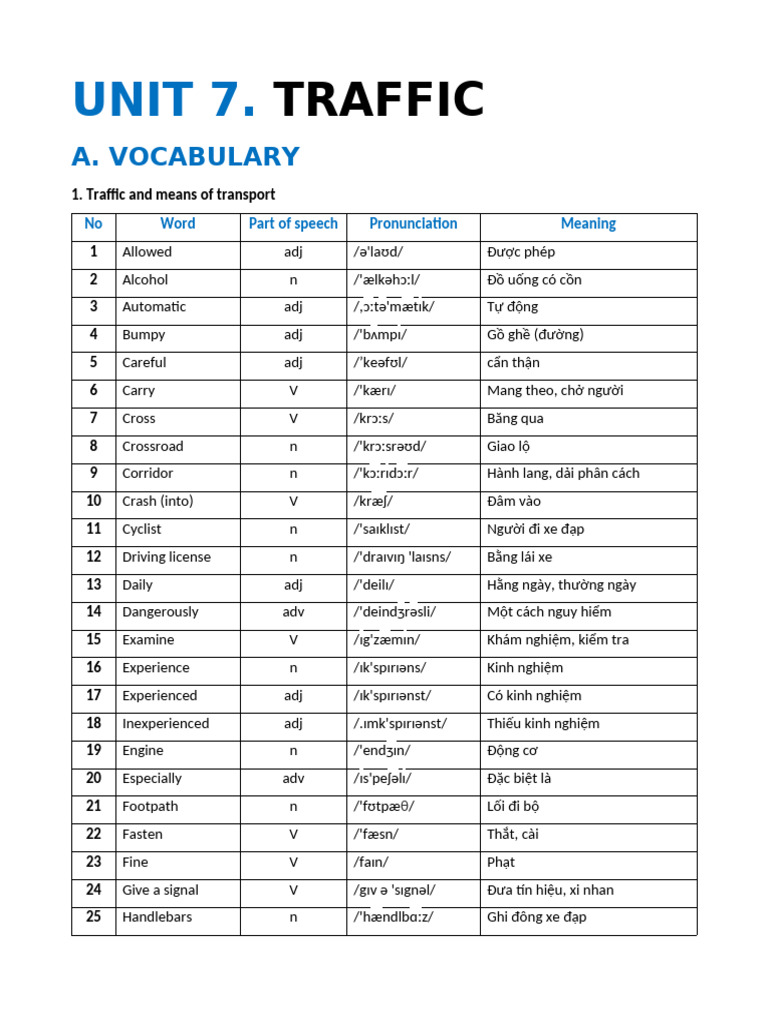 Unit 7. Traffic | PDF
