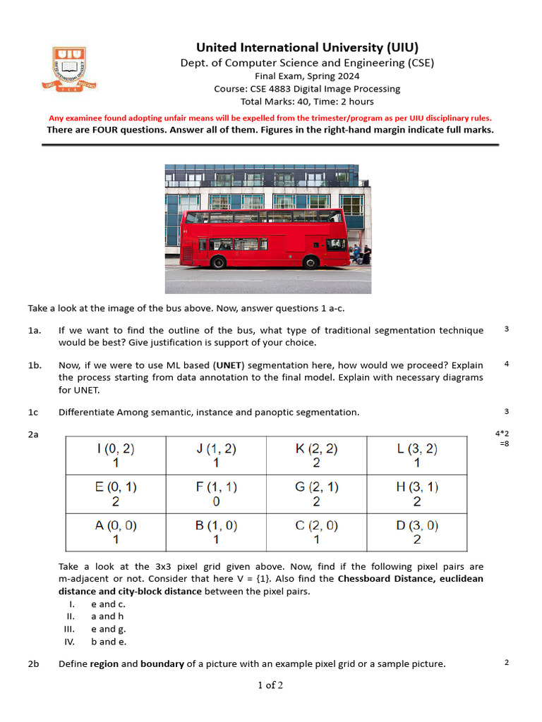 Sample Final Question 3 | PDF | Image Segmentation | Imaging