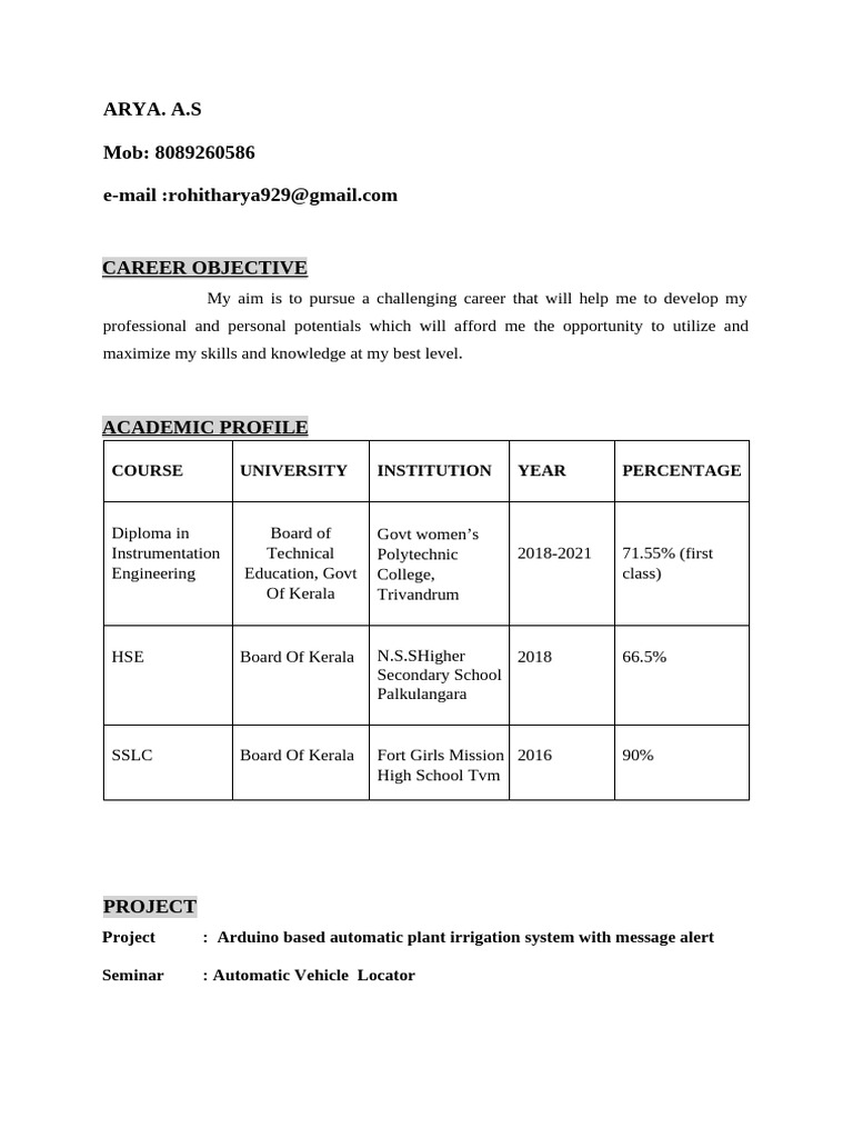 Arya Rohith - Resume - Apna | PDF