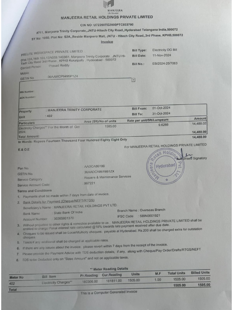 Electricity Bill Invoice 402 | PDF