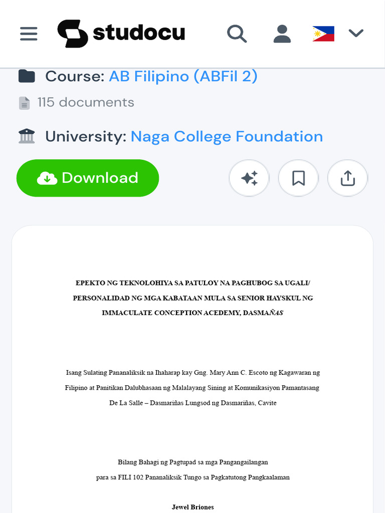 Pdfcoffee - Pananaliksik - Epekto NG Teknolohiya Sa Patuloy Na Paghubog Sa Ugali Personalidad NG ...