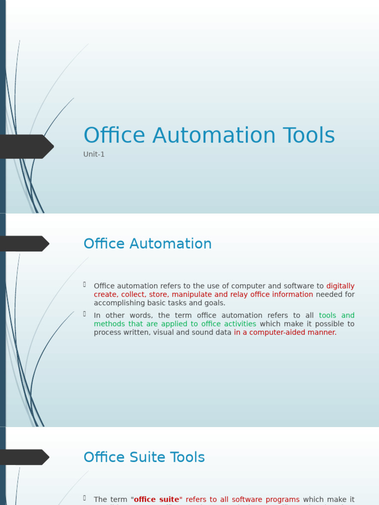 Unit-1 Office Automation Tools | PDF | Microsoft Office | Application Software