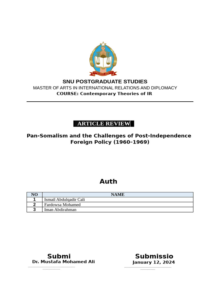 Pan-Somalism (Article Review) .... | PDF | Somalia | Political Science