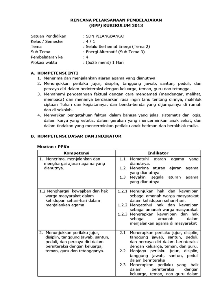 Rpp Kelas 4 Konservasi Air Umi Nasikah 2021 2022 Pdf