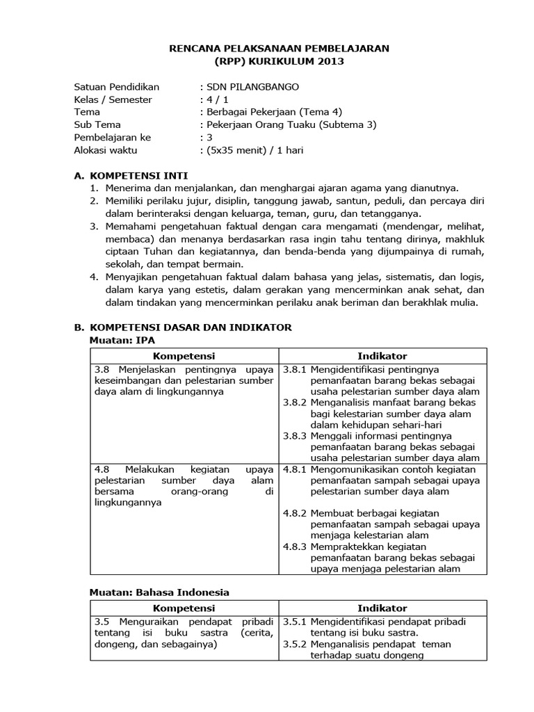 RPP Kelas 4: Pelestarian Sumber Daya Alam | PDF