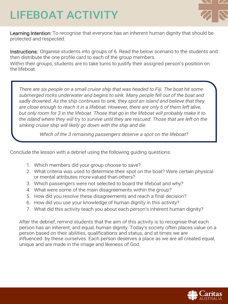 Lifeboat Ethics: A Moral Dilemma Activity | PDF